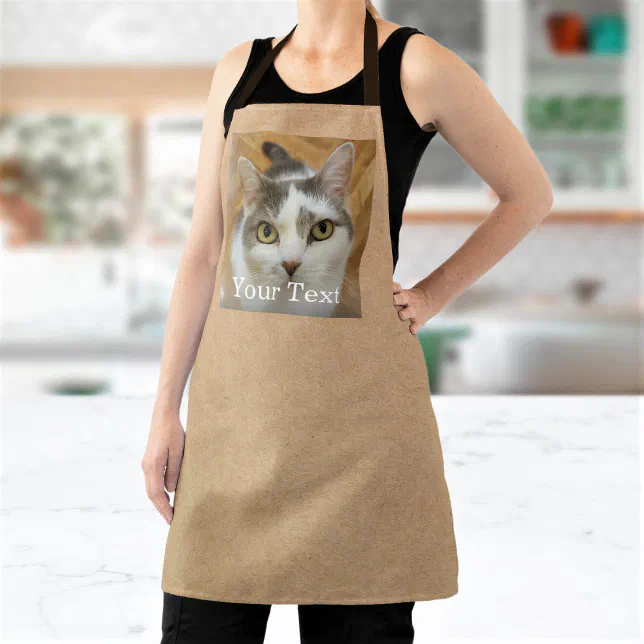 Custom Photo and Name Kraft Paper Texture Adult Apron | Zazzle