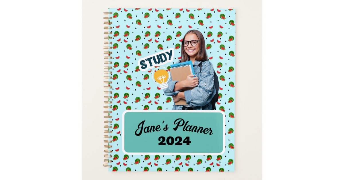 Custom photo and summer fruit pattern Planner | Zazzle