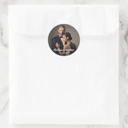 Custom Photo and Wedding Date Classic Round Sticker | Zazzle