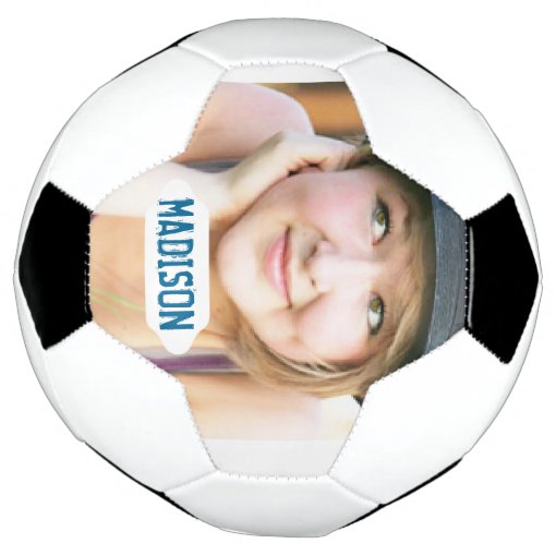 Custom photo and white name plate soccer ball | Zazzle