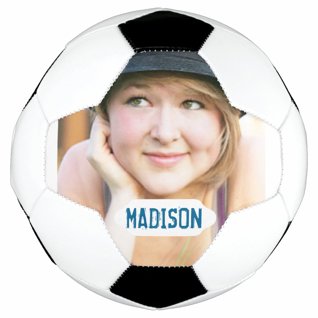 Custom photo and white name plate soccer ball | Zazzle