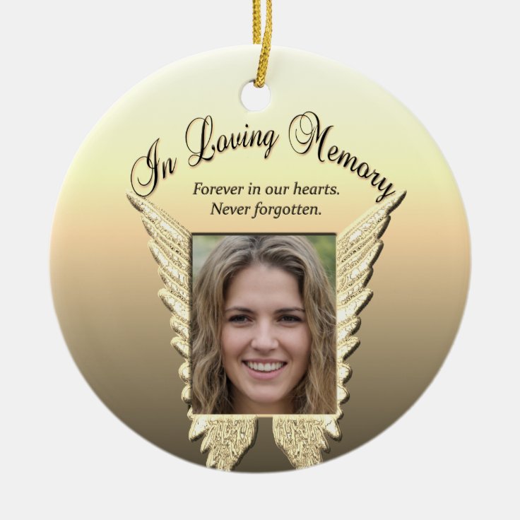Custom Photo Angel Wings Memorial Ceramic Ornament Zazzle