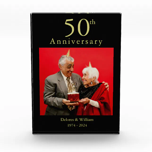 Custom photo anniversary 50th black and gold acrylic award | Zazzle