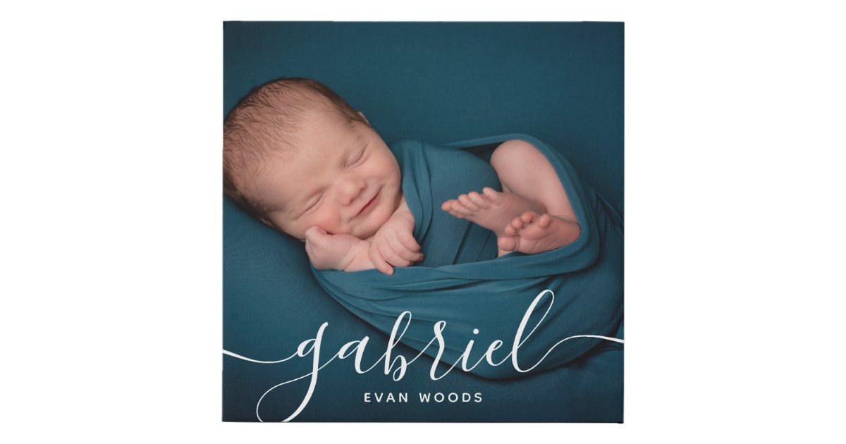 Custom Photo Baby Name Template Art Faux Canvas Print | Zazzle