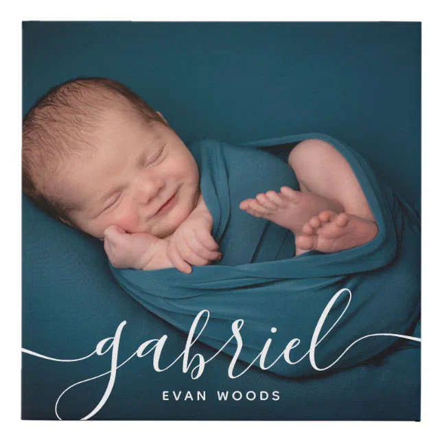 Custom Photo Baby Name Template Art Faux Canvas Print | Zazzle