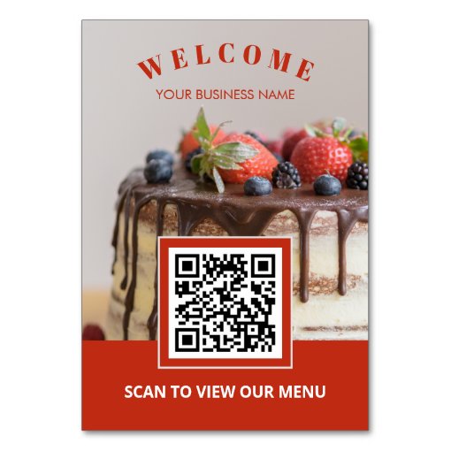 Custom Photo Bakery Contactless QR code Menu Card | Zazzle