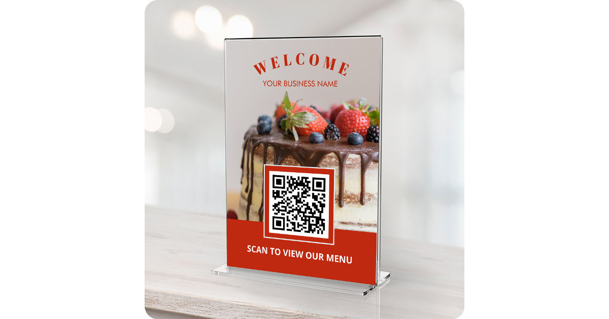 Custom Photo Bakery Contactless QR code Menu Card | Zazzle