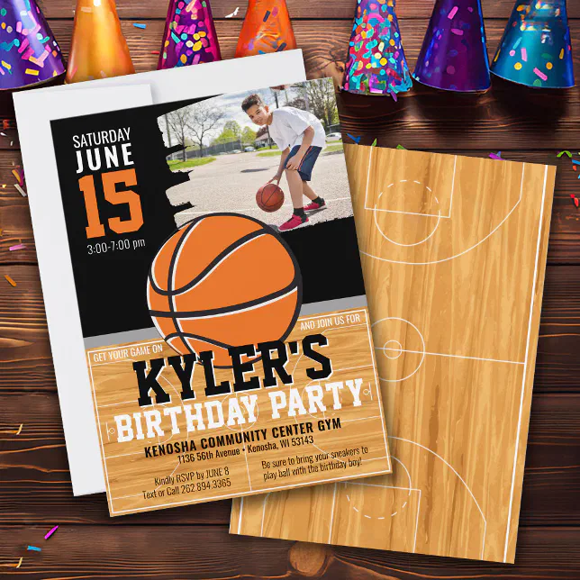 Custom Photo Basketball Theme Boy Birthday Party Invitation | Zazzle