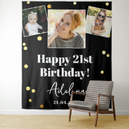 Custom Photo Birthday Party Modern Gold Backdrop | Zazzle