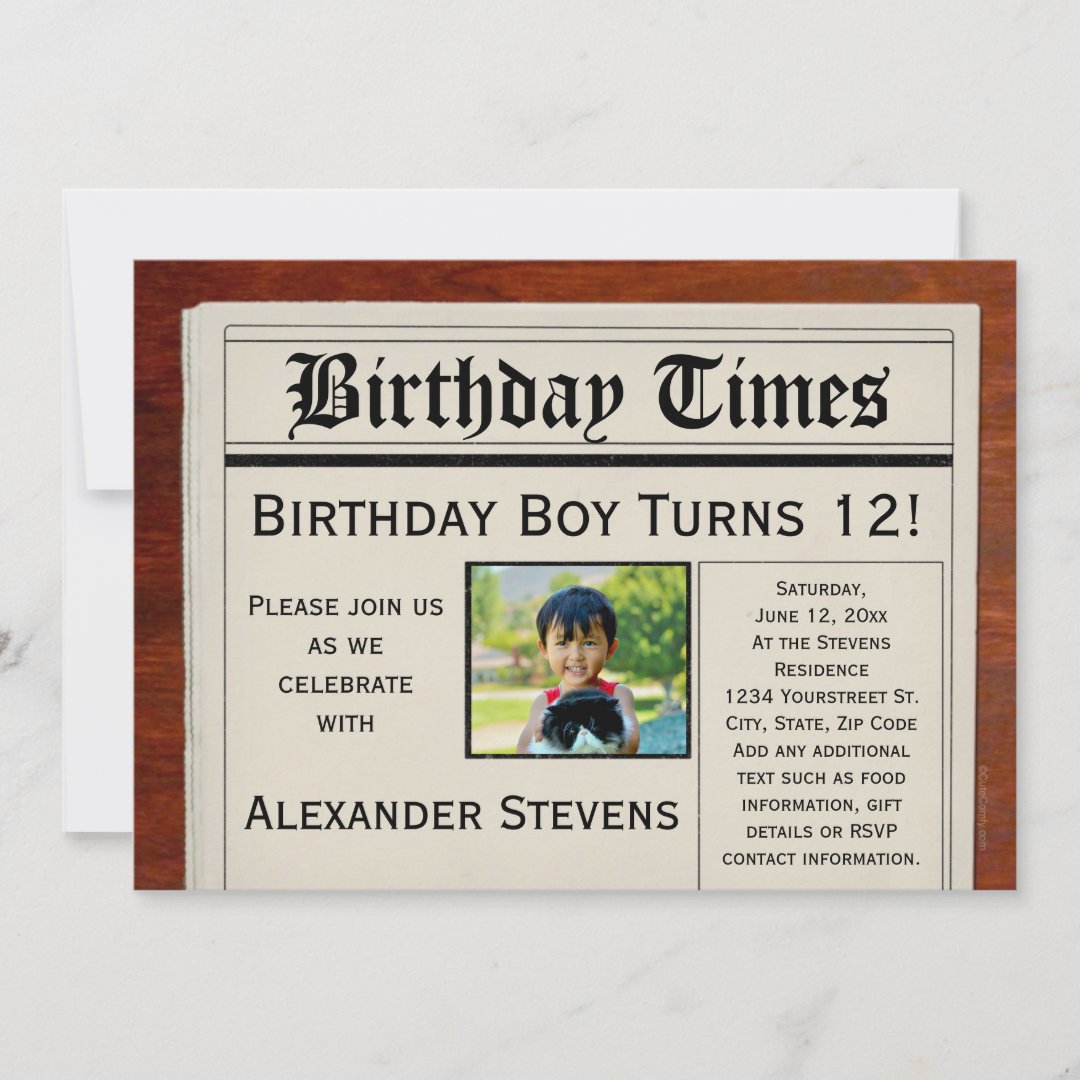 Custom Photo Birthday Party Newspaper Invitation | Zazzle