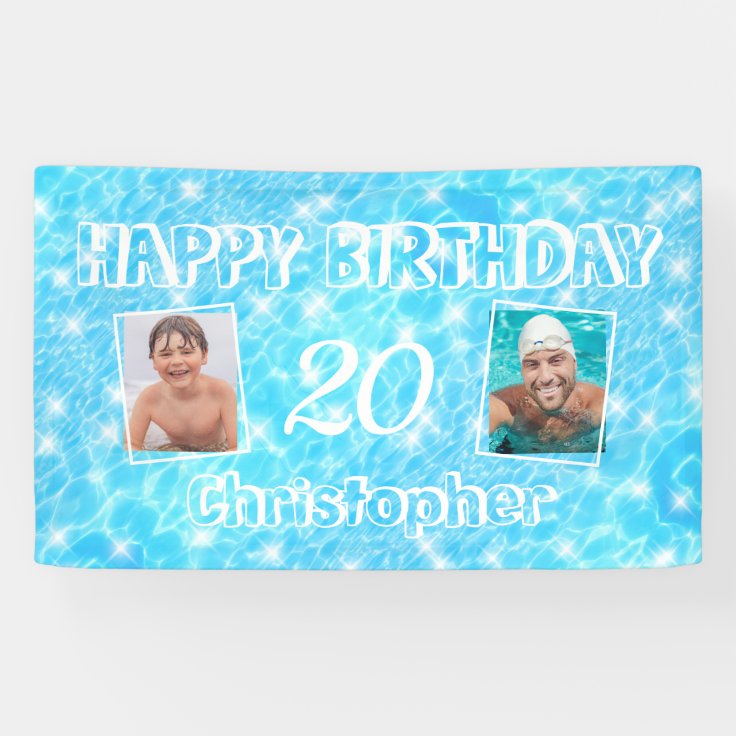 Custom photo Birthday pool party blue water ripple Banner | Zazzle