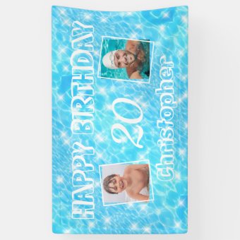 Custom Photo Birthday Pool Party Blue Water Ripple Banner | Zazzle