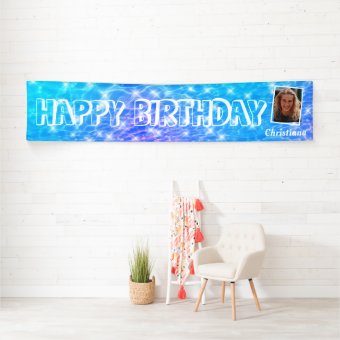 Custom photo Birthday pool party Pool water ripple Banner | Zazzle