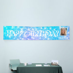 Custom photo Birthday pool party Pool water ripple Banner | Zazzle