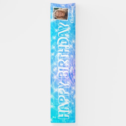 Custom photo Birthday pool party Pool water ripple Banner | Zazzle
