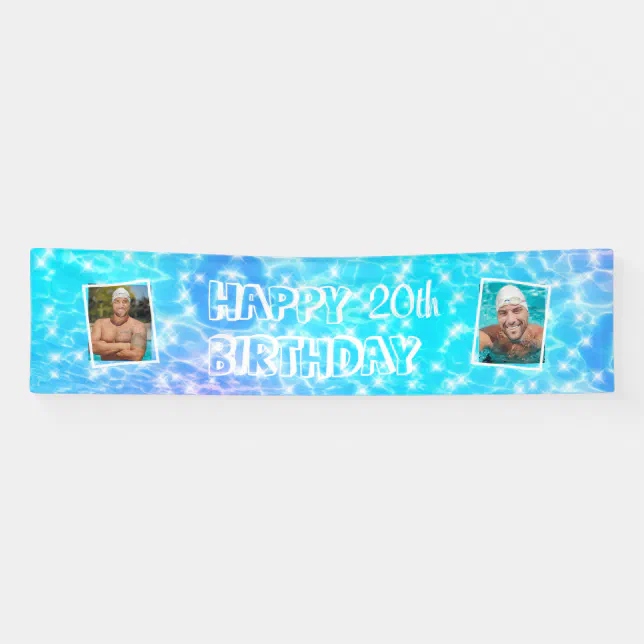 Custom photo Birthday pool party pool water ripple Banner | Zazzle