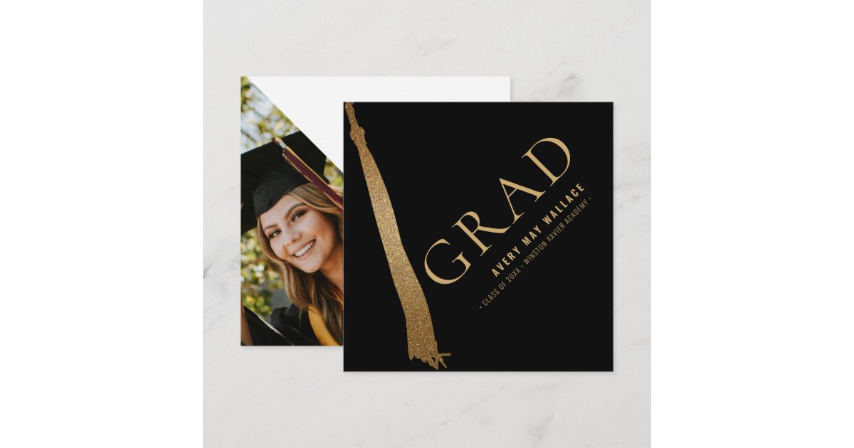 Custom Photo Black Gold Tassel Unique Graduation Thank You Card | Zazzle