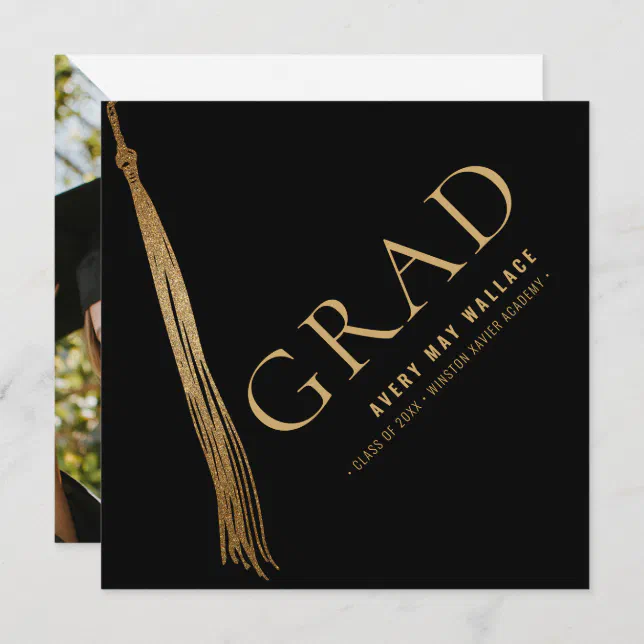 Custom Photo Black Gold Tassel Unique Graduation Thank You Card | Zazzle