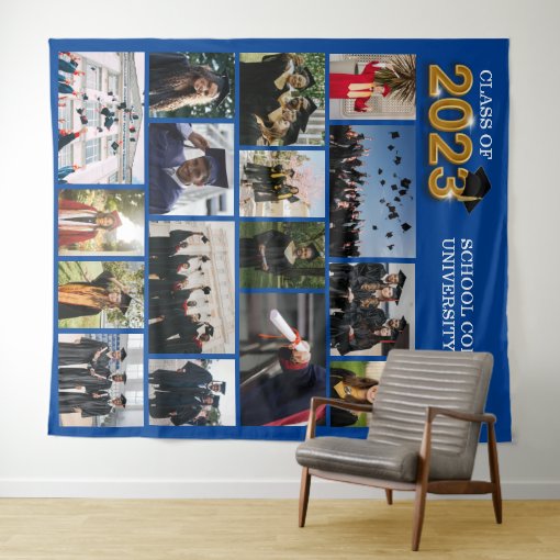 Custom Photo Blue Graduation Class of 2023 School Tapestry | Zazzle