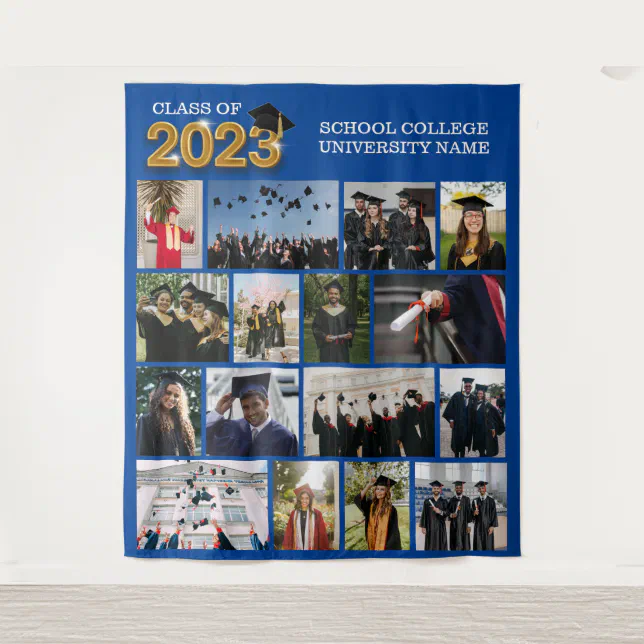Custom Photo Blue Graduation Class of 2023 School Tapestry | Zazzle