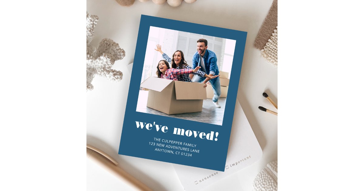 Custom Photo Blue Moving Announcement Postcard | Zazzle