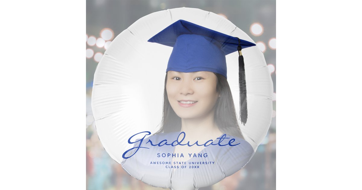 Custom Photo Blue Script Graduation Balloon | Zazzle
