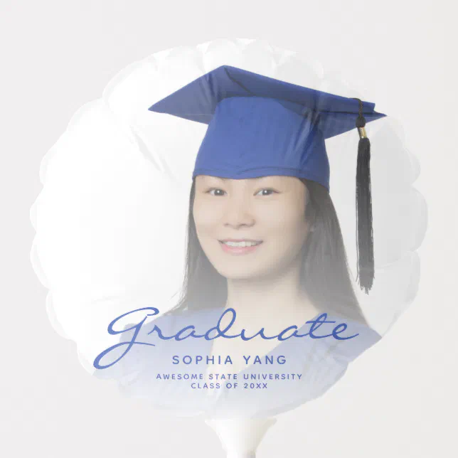 Custom Photo Blue Script Graduation Balloon | Zazzle