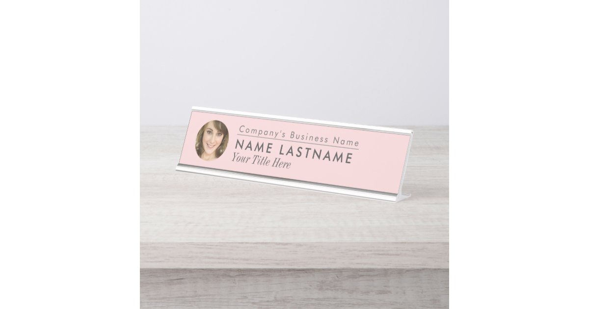 Custom Photo Blush Pink Business Elegant Modern Desk Name Plate | Zazzle