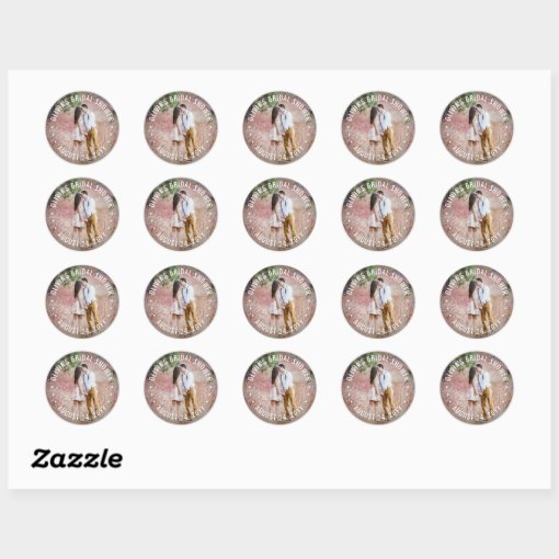 Custom Photo Bridal Shower Elegant Modern Wedding Classic Round Sticker ...