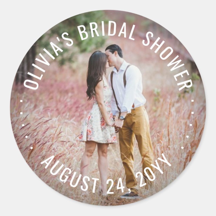 Custom Photo Bridal Shower Elegant Modern Wedding Classic Round Sticker ...