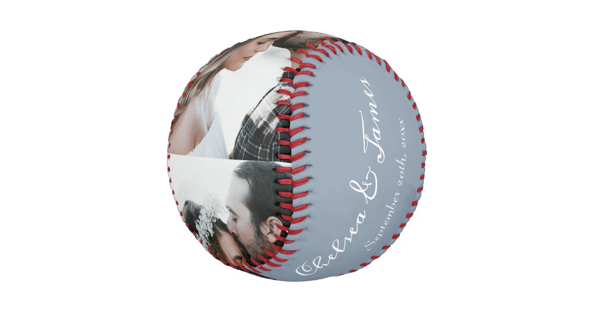 Custom Photo Bride & Groom Script Name Dusty Blue Baseball | Zazzle