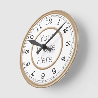 Custom Photo Brown Modern Minimalist Round Clock | Zazzle