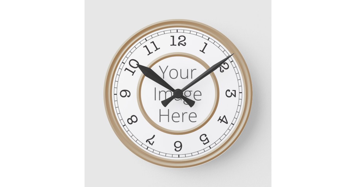Custom Photo Brown Modern Minimalist Round Clock | Zazzle