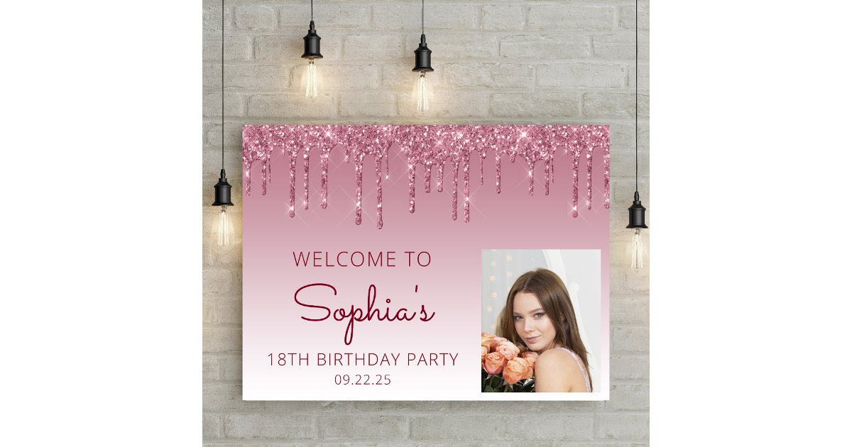 Custom Photo Burgundy 18th Birthday Welcome Poster | Zazzle