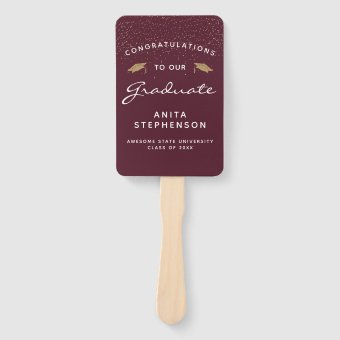 Custom Photo Burgundy White Gold Graduation Hand Fan | Zazzle