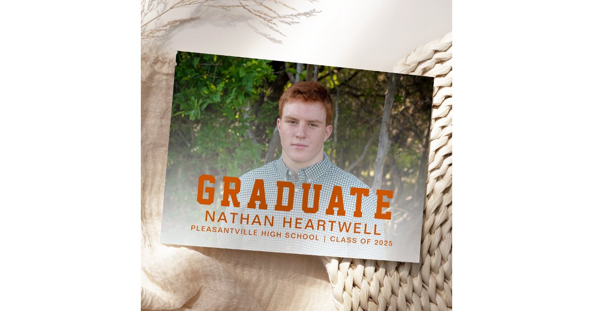Custom Photo Burnt Orange Graduation Announcement | Zazzle