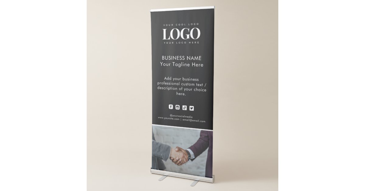Custom Photo Business Logo & Social Media Text Retractable Banner | Zazzle