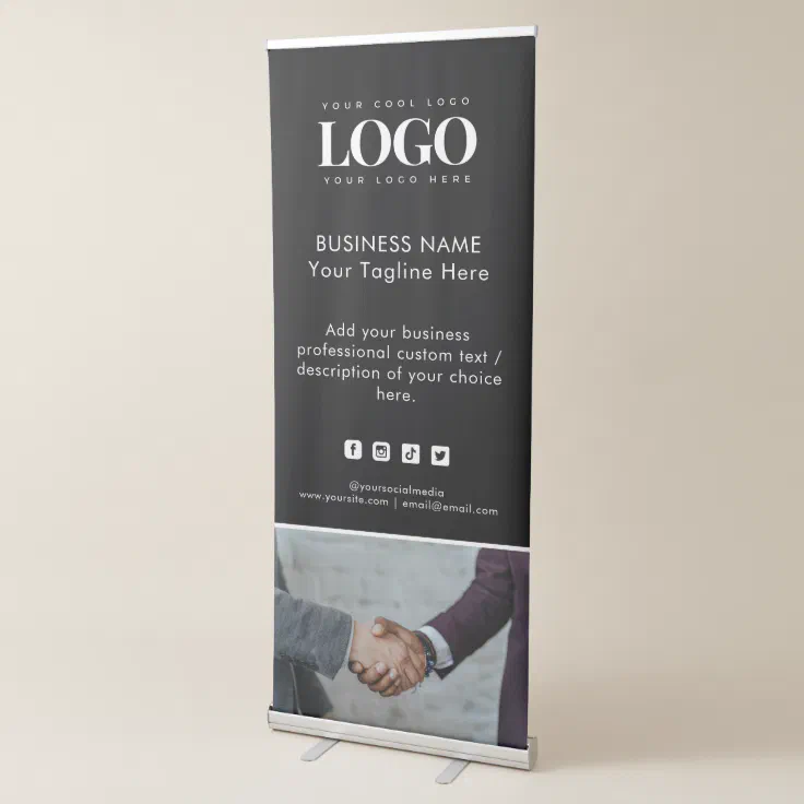 Custom Photo Business Logo & Social Media Text Retractable Banner | Zazzle
