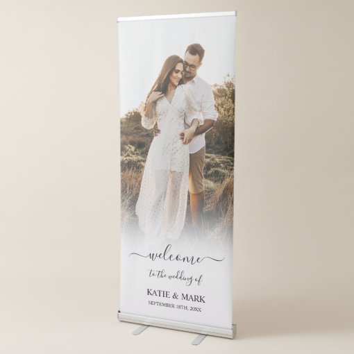 Custom Photo Calligraphy Script Wedding Welcome Retractable Banner | Zazzle