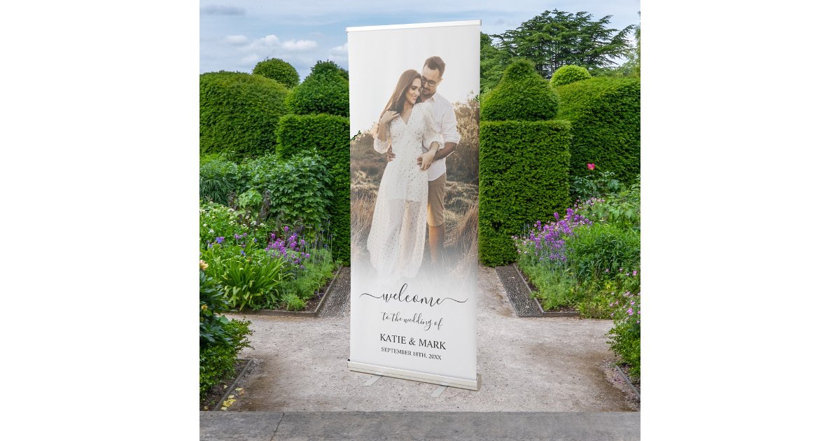 Custom Photo Calligraphy Script Wedding Welcome Retractable Banner | Zazzle