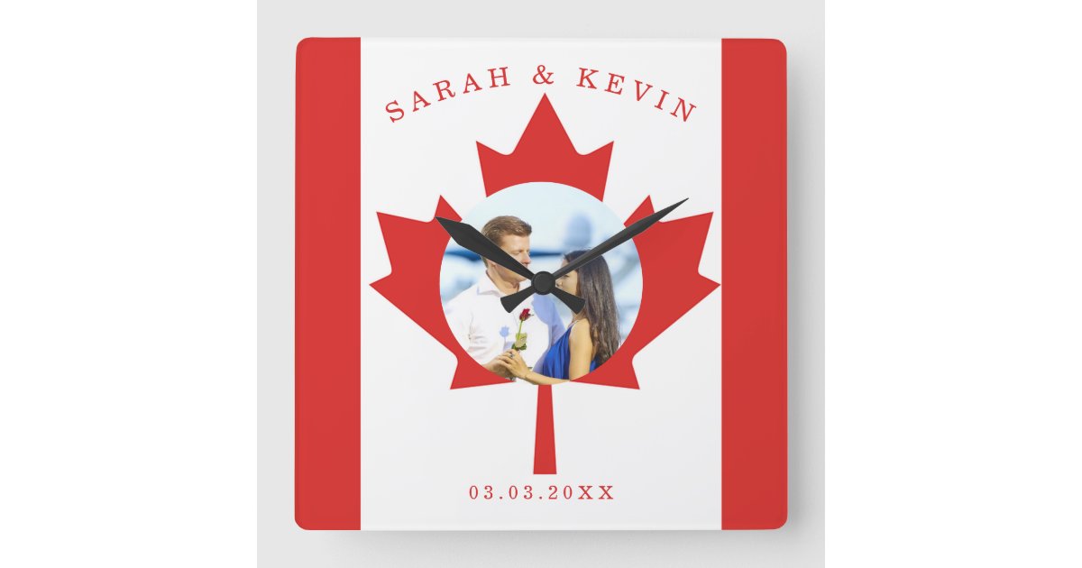 Custom Photo Canadian Flag Square Wall Clock | Zazzle