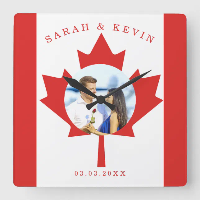 Custom Photo Canadian Flag Square Wall Clock | Zazzle