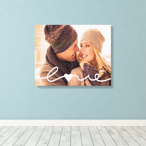 Custom Photo Canvas | Hand Lettered Love Script | Zazzle