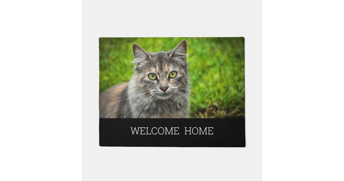 Custom Photo cat kitty welcome home black Doormat | Zazzle