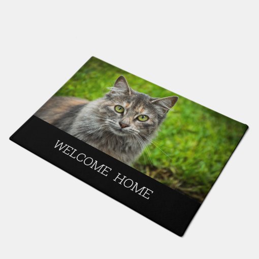 Custom Photo cat kitty welcome home black Doormat | Zazzle