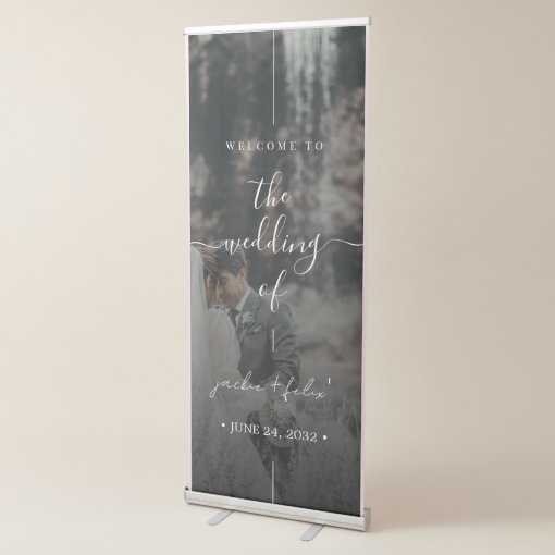 Custom Photo Chic Calligraphy Wedding Welcome Retractable Banner | Zazzle