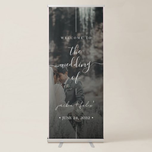 Custom Photo Chic Calligraphy Wedding Welcome Retractable Banner | Zazzle