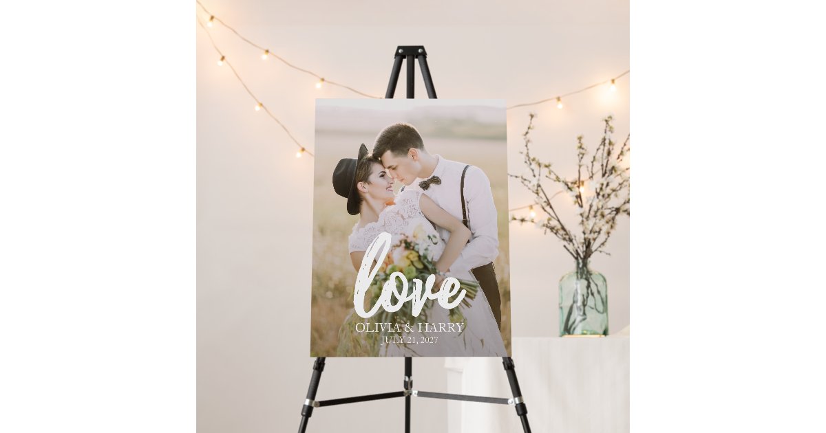 Custom Photo Chic Modern Love Script Foam Board | Zazzle