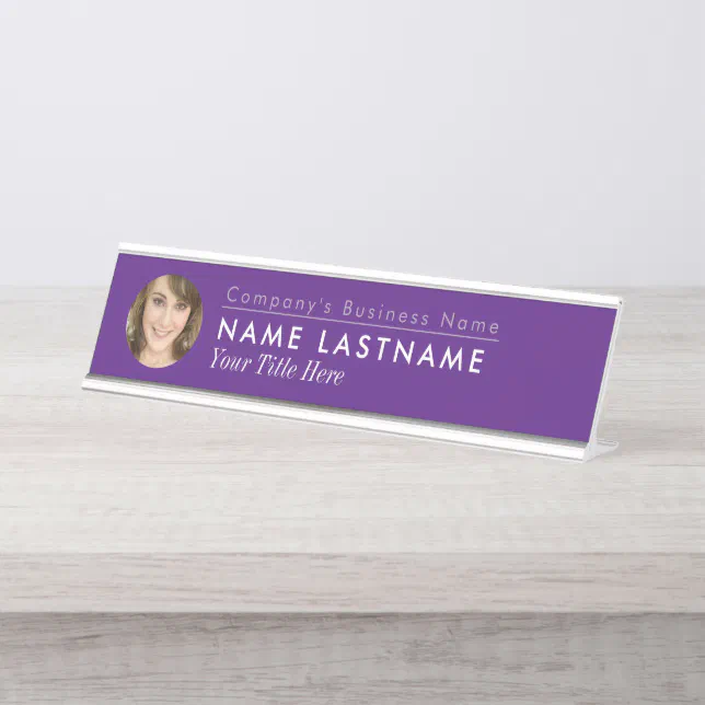 Custom Photo Chic Purple Business Elegant Modern Desk Name Plate | Zazzle