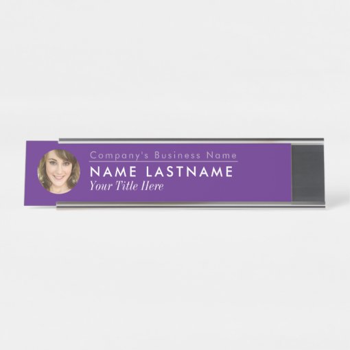 Custom Photo Chic Purple Business Elegant Modern Desk Name Plate | Zazzle